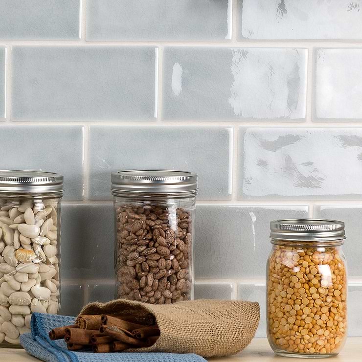 Nabi Subway Arctic Blue X Glossy Crackled Glass Tile Tilebar