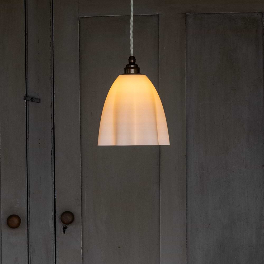 Soft White Fluted Drop Linen Pendant Light - Elesi