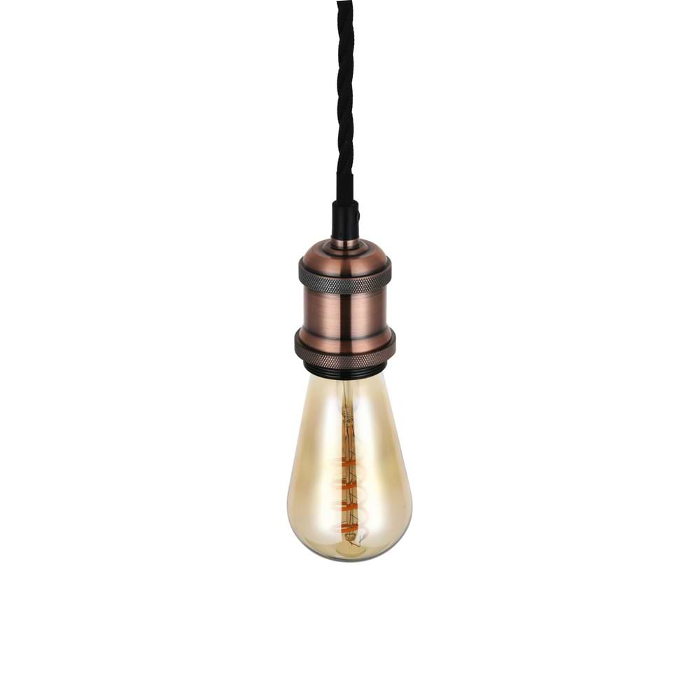 Edison Antique Copper Pendant Bulb Holder With Twisted Black Cable - Elesi
