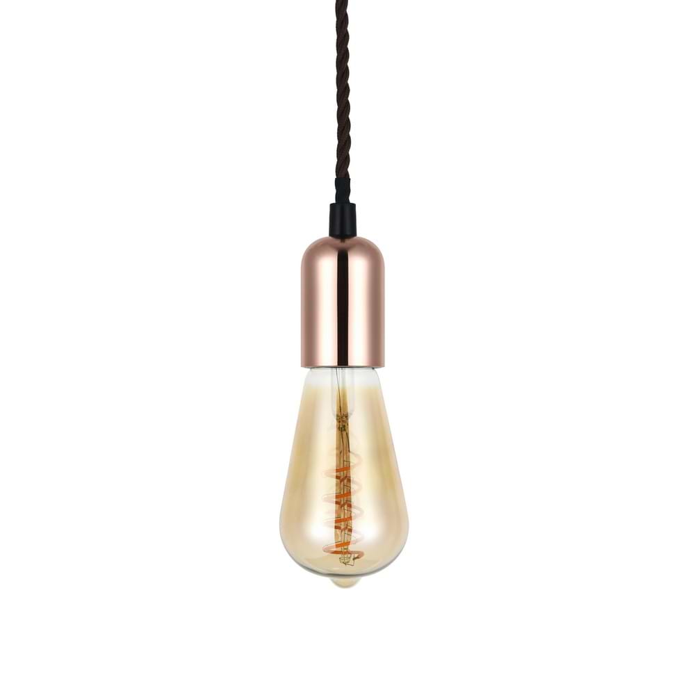 Edison Rose Gold Pendant Bulb Holder With Twisted Dark Brown Cable - Elesi