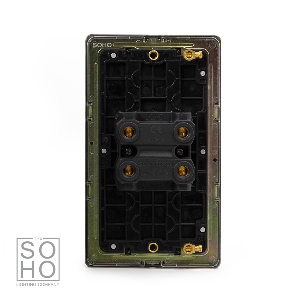 Black Nickel 45A 1 Gang Double Pole Switch, Large Plate - Elesi