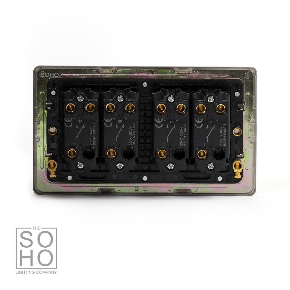 Brushed Chrome 4 Gang 2 Way Toggle Switch with Black Insert - Elesi