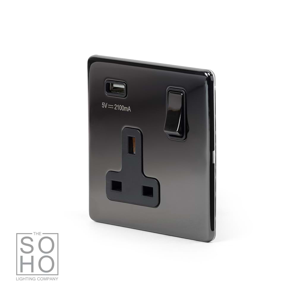 Black Nickel USB Wall Socket | Black Nickel 1 Gang USB Socket with ...