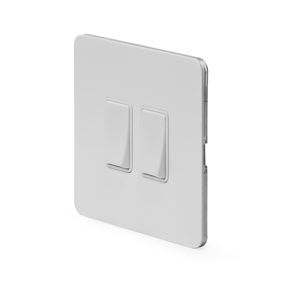 White Metal 2 Gang Light Switch | 10A 2 Way Double Switch - Elesi