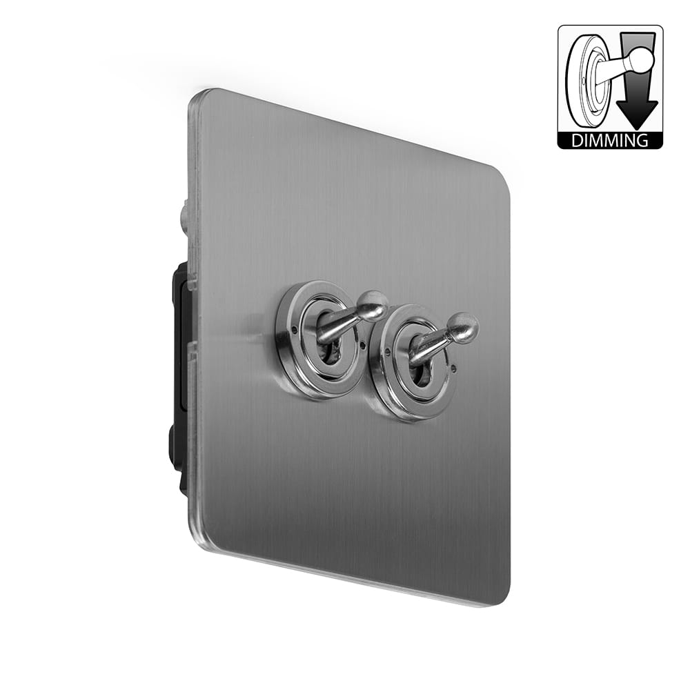 Soho Lighting Flat Plate Brushed Chrome 2 Gang Dimming Toggle Switch ...