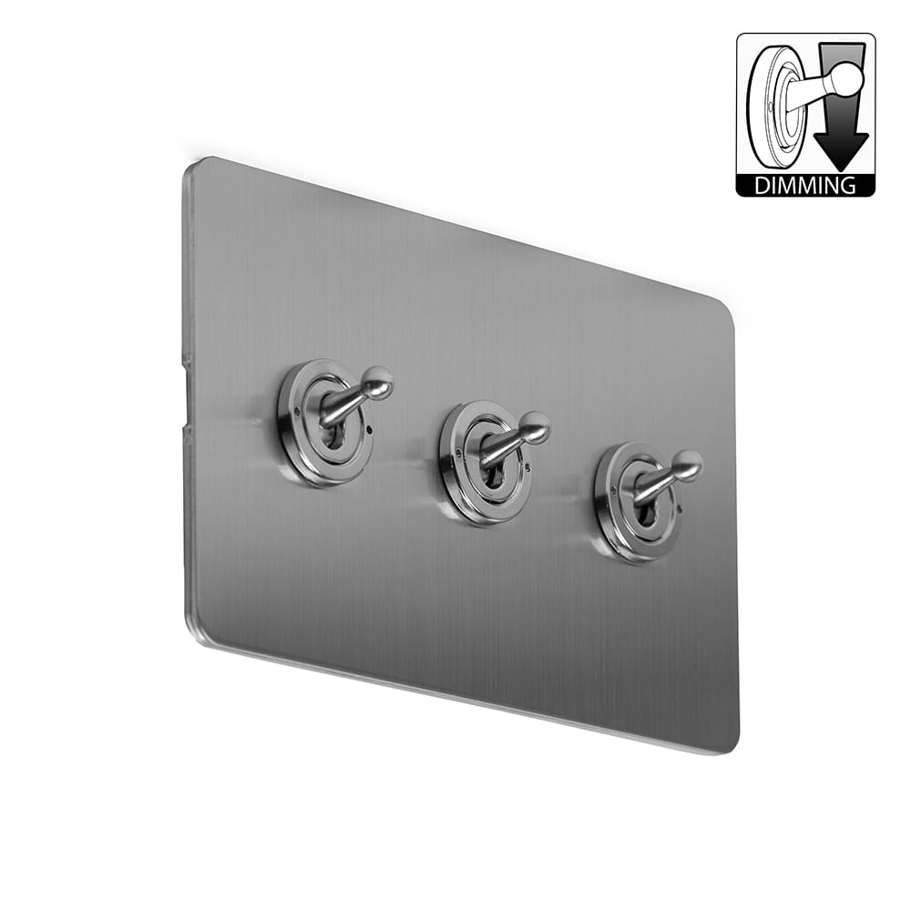 Soho Lighting Flat Plate Brushed Chrome 3 Gang Dimming Toggle Switch ...