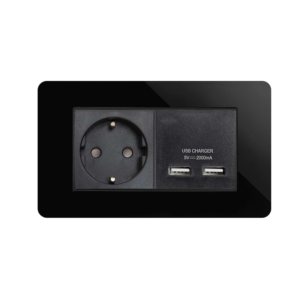 Soho Lighting Black Nickel Flat Plate 2 Gang European Schuko Socket ...