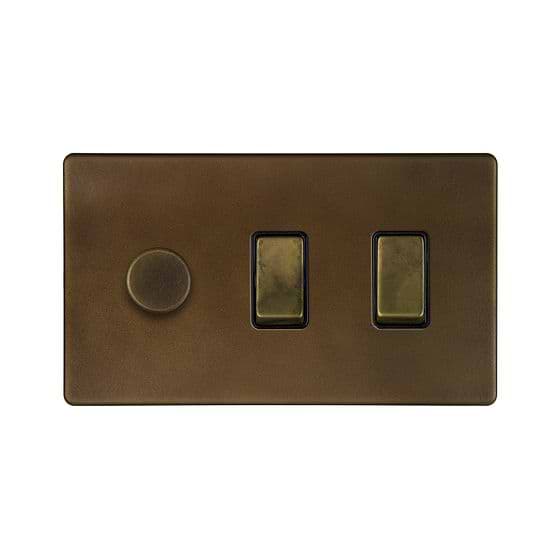 Soho Lighting Vintage Brass 3 Gang Light Switch with 1 dimmer (2x 2 Way ...