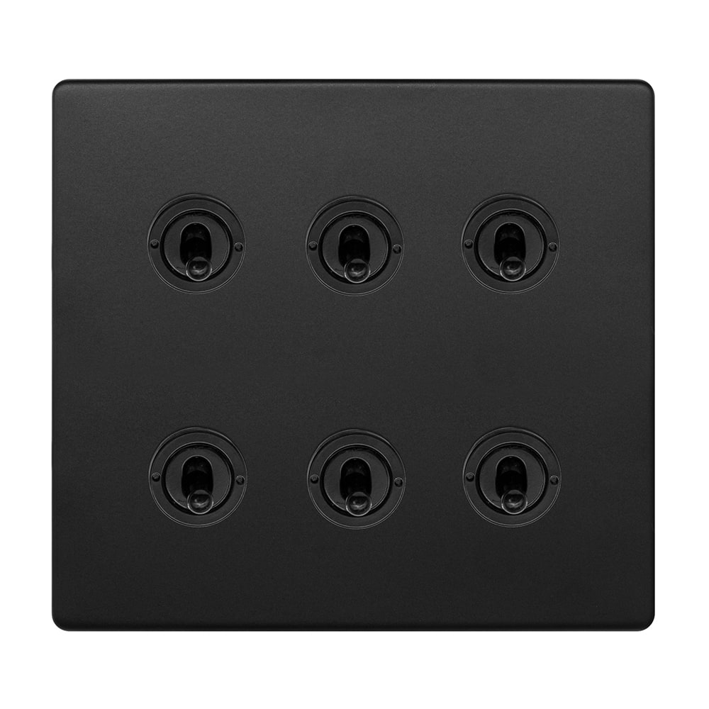 Soho Lighting Matt Black 6 Gang Screwless Toggle Light Switch (20 Amp 2 ...