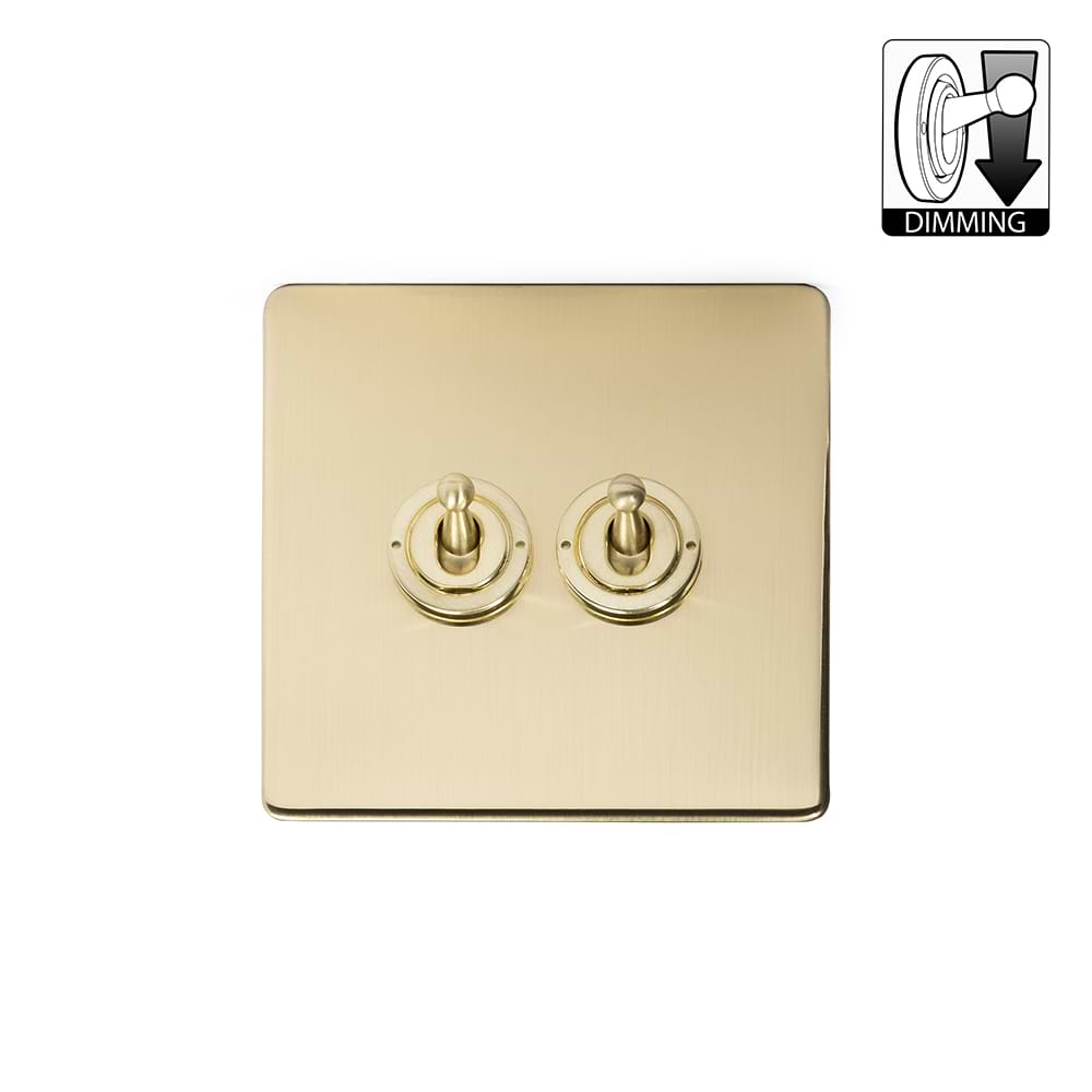 Soho Lighting Brushed Brass 2 Gang Dimming Toggle Switch - Elesi