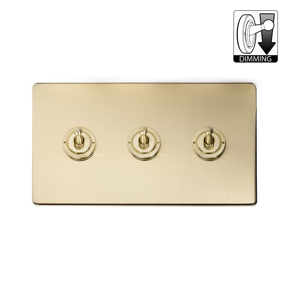 Soho Lighting Brushed Brass 3 Gang Dimming Toggle Switch - Elesi