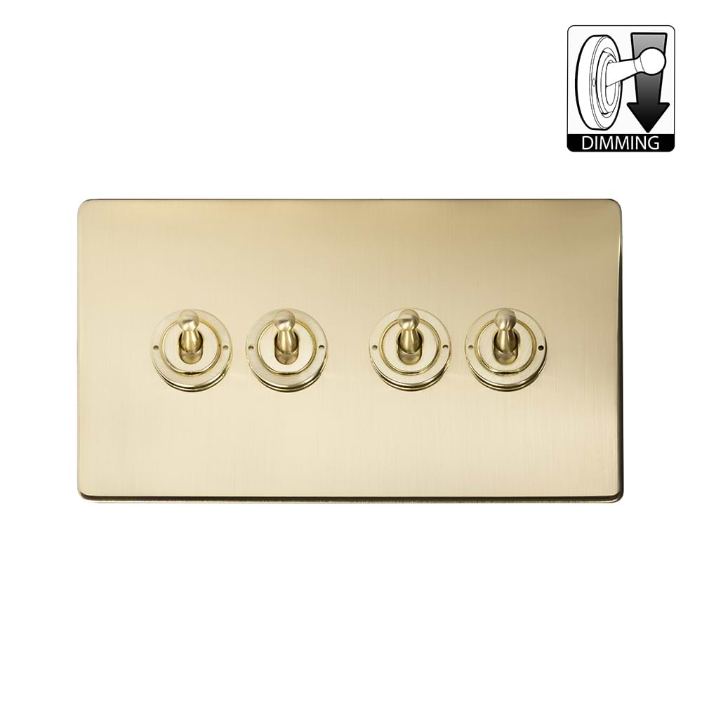 Soho Lighting Brushed Brass 4 Gang Dimming Toggle Switch - Elesi