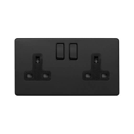 Matt Black 2 Gang Socket | Black Double Socket - Elesi