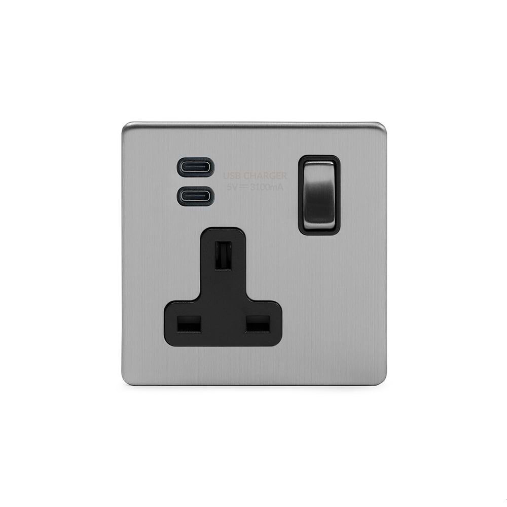 Brushed Chrome 1 Gang Usb C C Socket Brushed Chrome Single Usb C Socket Elesi