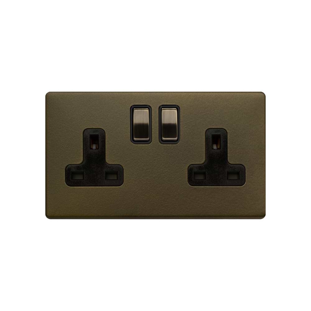 Soho Lighting Bronze 13A 2 Gang Switched Socket, DP Black Inserts ...