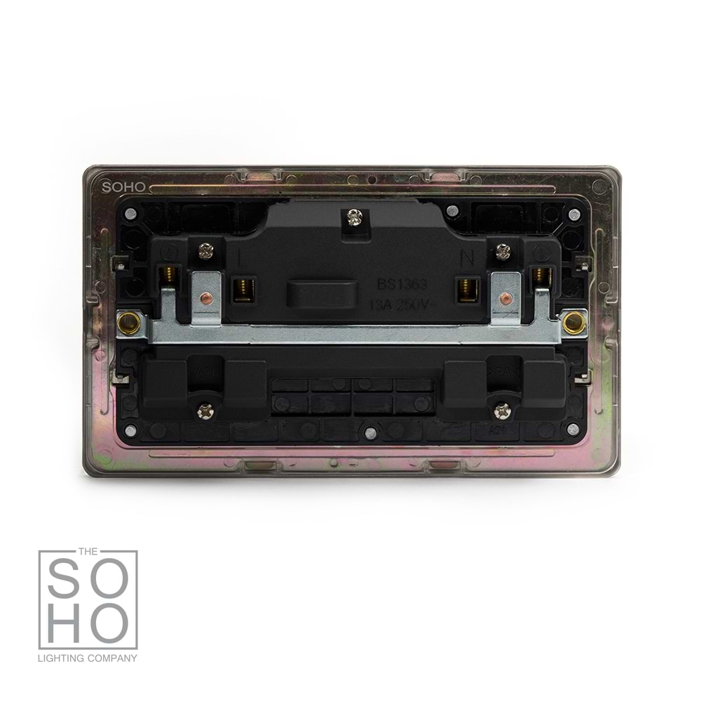 Brushed Chrome 2 Gang Socket with Black Insert - The Soho Lighting Company