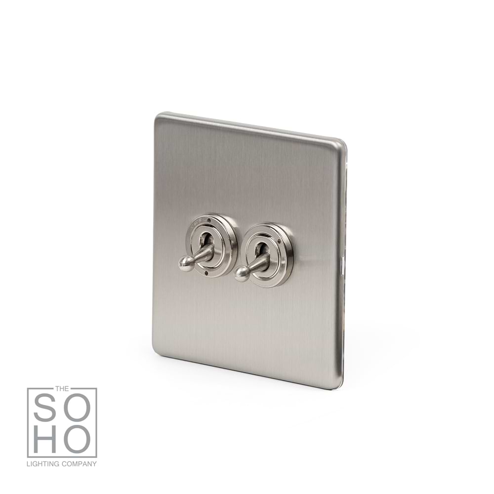 Brushed Chrome 2 Gang 2 Way Toggle Switch with Black Insert - The Soho ...