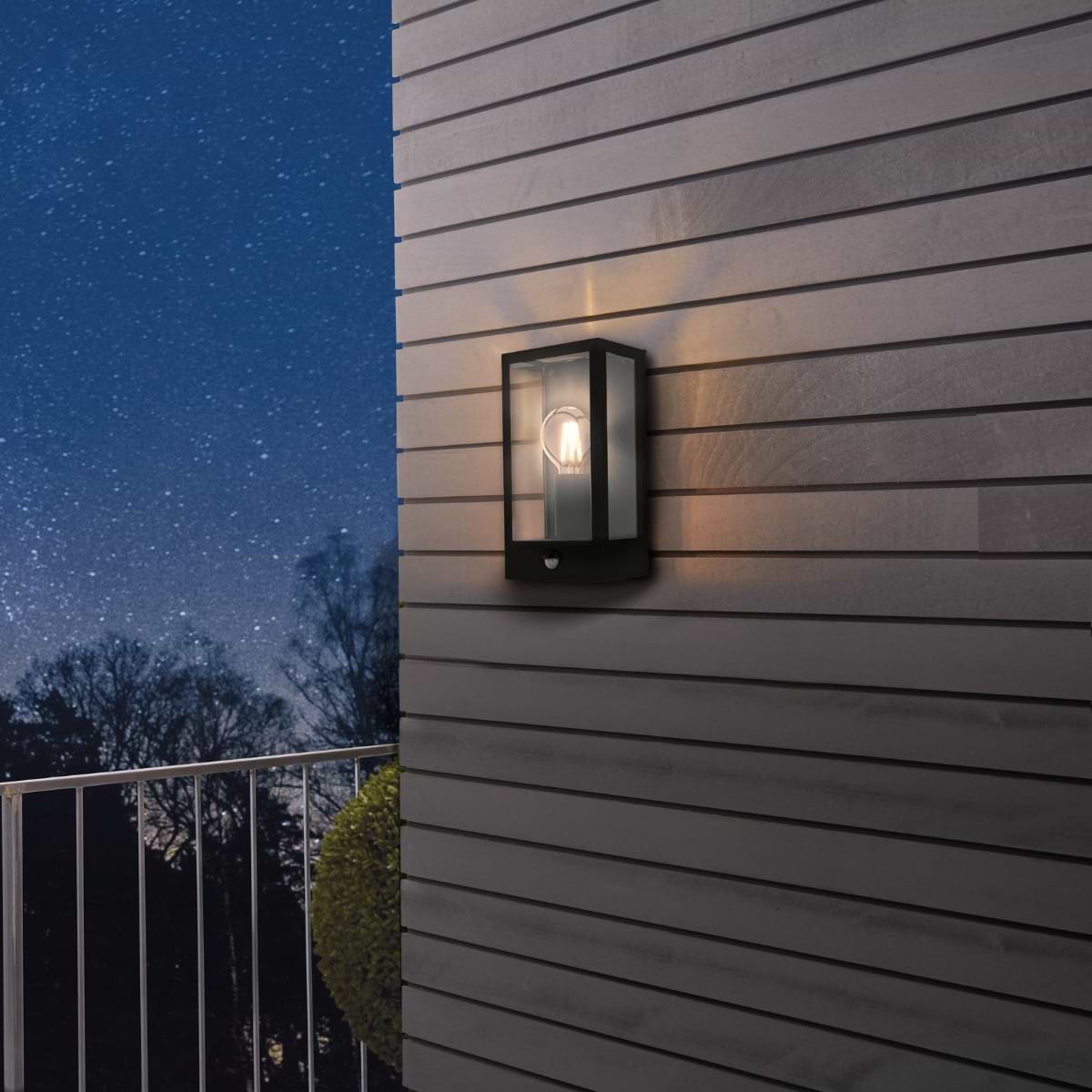 Alamonte Black Outdoor Wall Light with Sensor IP44 | Eglo - Elesi