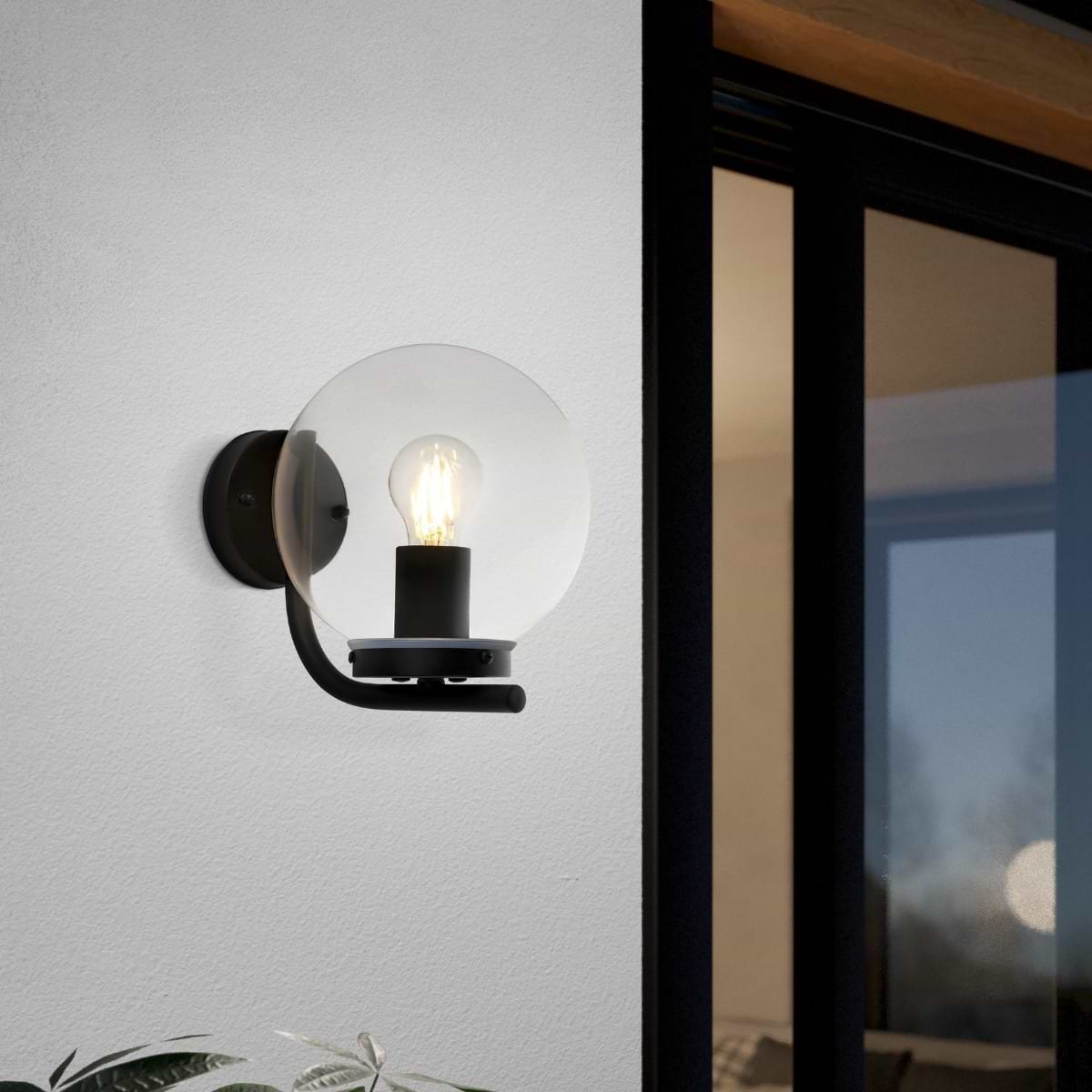 Taverna Black & Transparent Outdoor E27 Wall Light IP44 | Eglo - Elesi