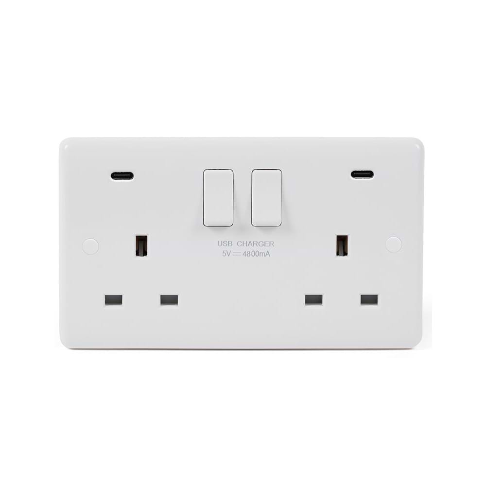 2 Gang White USB C Socket | 2 Gang USB C+C Socket - Elesi