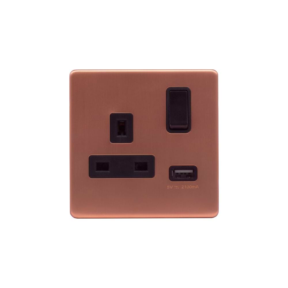 Lieber Brushed Copper 13A 1 Gang USB-A Socket (3.1A) Double Pole ...