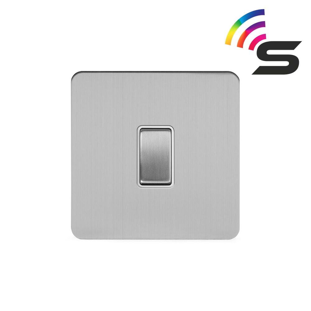 Soho Lighting Brushed Chrome Flat Plate 1 Gang 150W Smart Rocker Switch ...