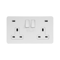 White Metal 2 Gang USB C+C Socket | White Metal Double USB C Socket - Elesi