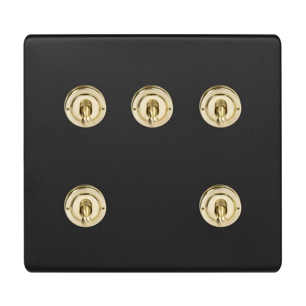 Soho Fusion Matt Black & Brushed Brass 5 Gang Screwless Toggle Light ...