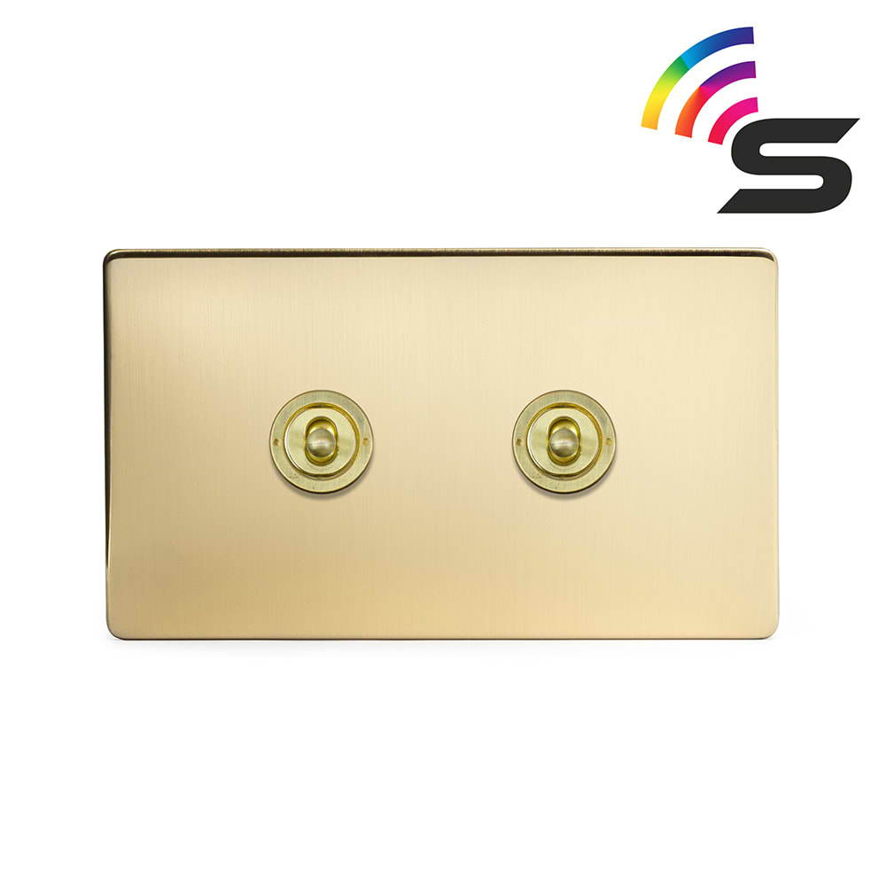 Soho Lighting Brushed Brass 2 Gang 150W Smart Toggle Switch | Zigbee ...