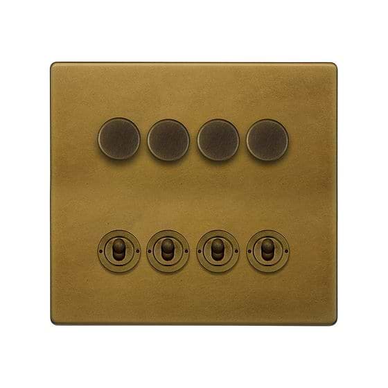 Soho Lighting Old Brass 8 Gang Dimmer & Toggle Combo 4x150W LED Dimmer ...