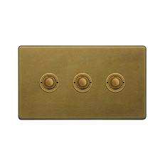 Old Brass 3 Gang 2 Way Retractive Push Button Switch | Soho - Elesi