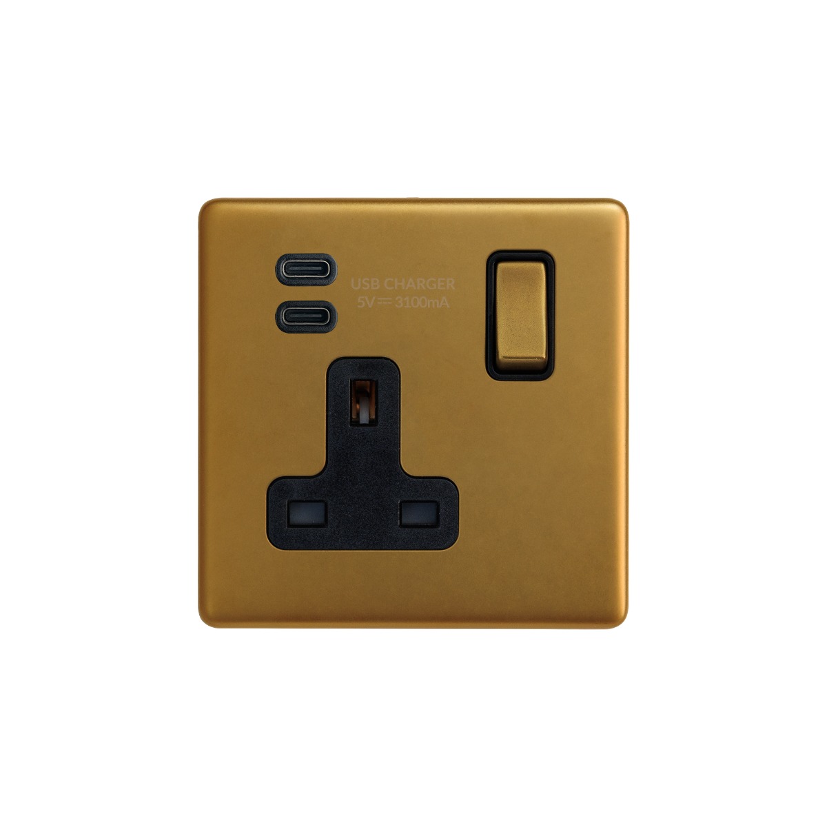 Old Brass 1 Gang USB C+C Socket | Old Brass Single USB C Socket - Elesi
