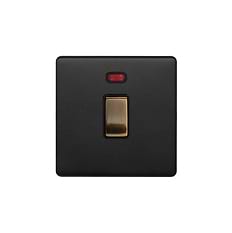 Matt Black and Antique Brass Double Pole Bulkhead Switch | Soho - Elesi