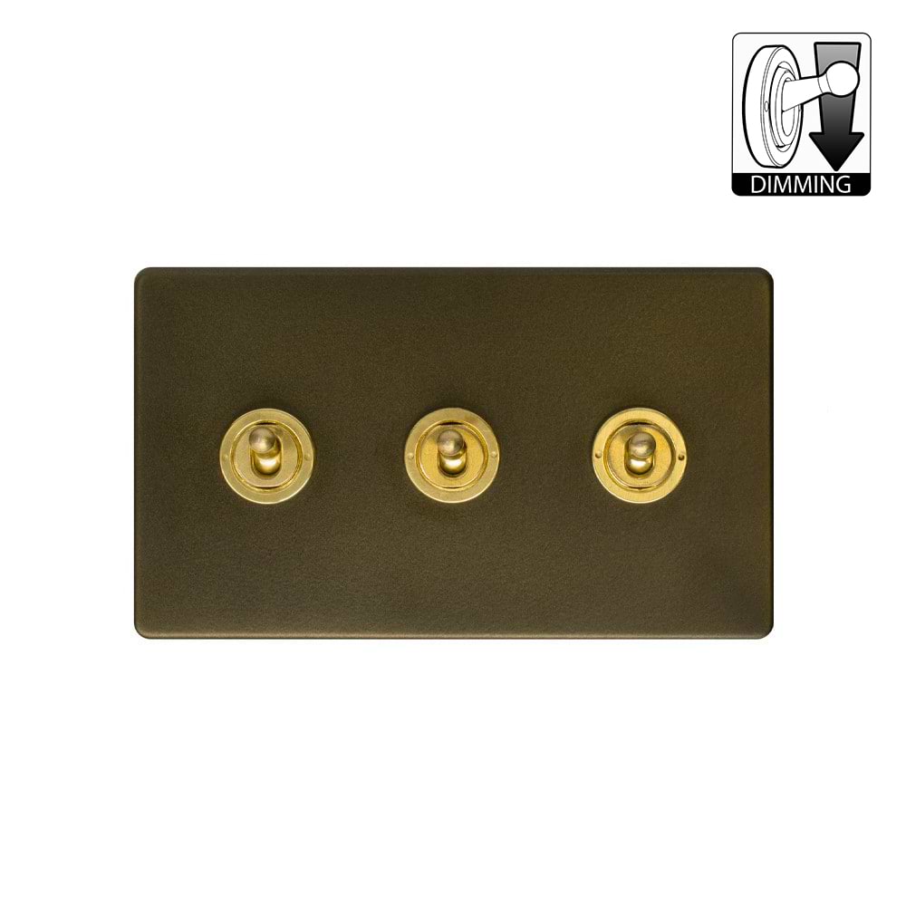 Soho Lighting Fusion Bronze & Brushed Brass 3 Gang Dimming Toggle ...