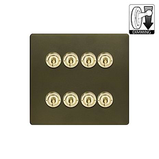 Fusion 8 Gang Dimming Toggle Switch, Bronze & Brushed Brass | Soho - Elesi