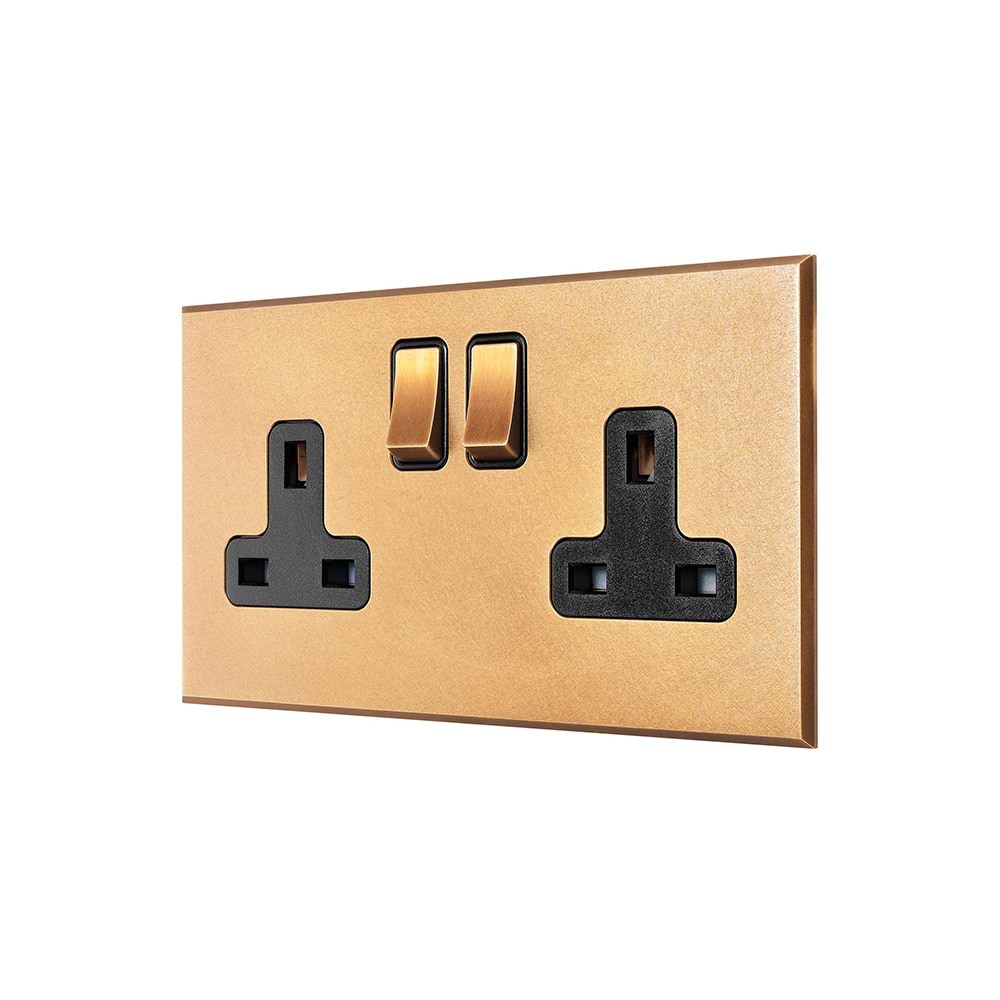 Soho Lighting Natural Brass 2 Gang 13A Double Pole Switched Socket with ...