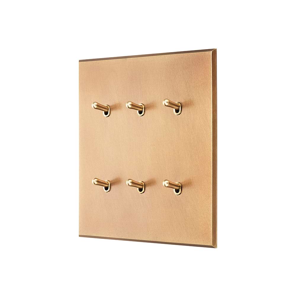 Natural Brass 6 Gang 2-Way Retractive Toggle Switch | Soho - Elesi