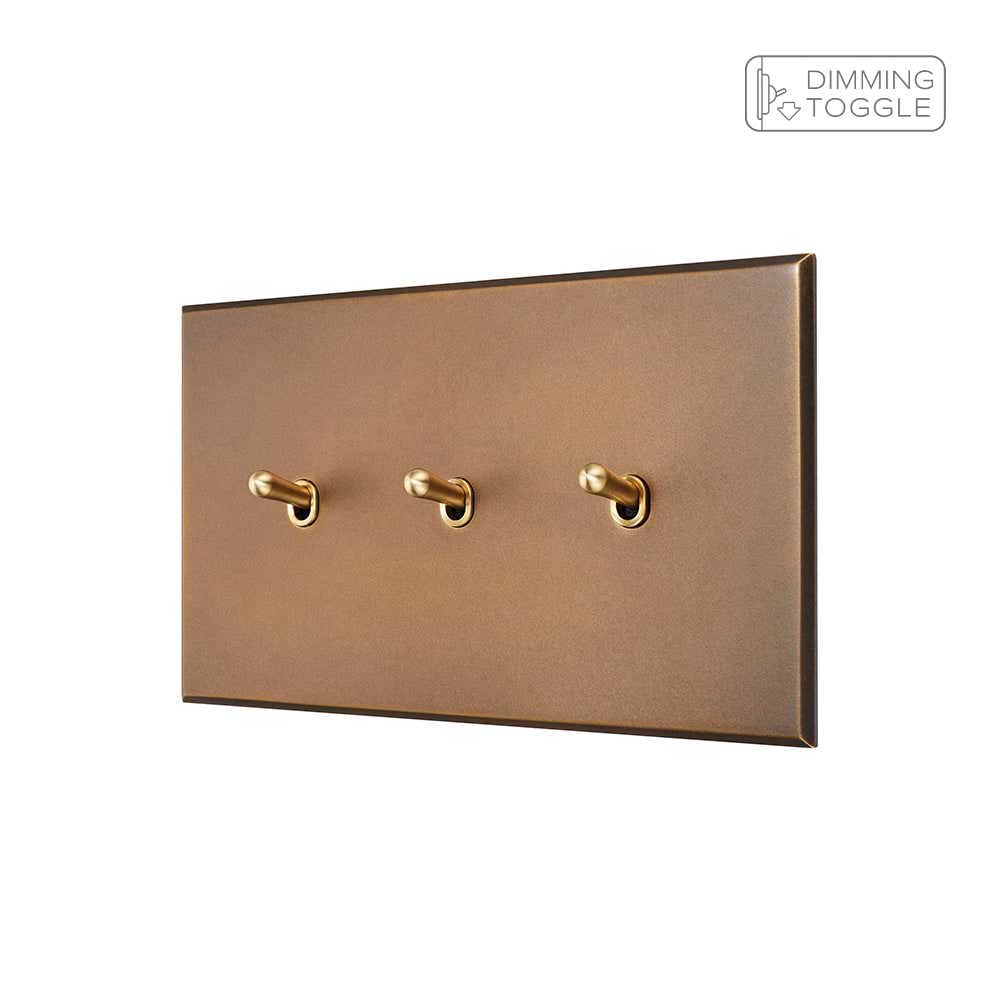 Soho Lighting Aged Brass 3 Gang 2 Way Dimming Toggle Switch with Brass ...
