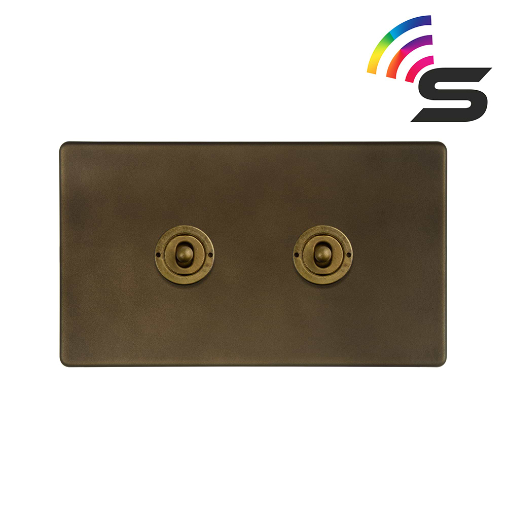 Soho Lighting Vintage Brass 2 Gang 150W Smart Toggle Switch | Zigbee ...
