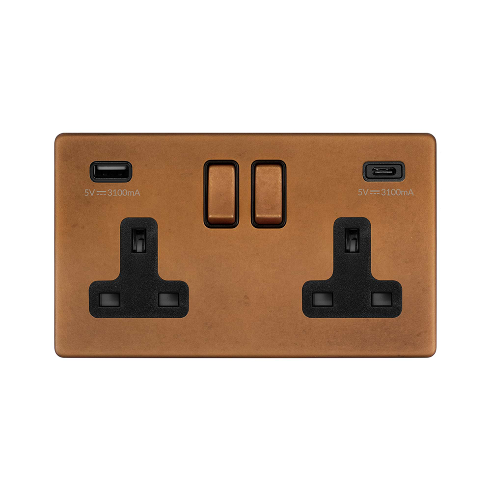 Antique Copper USB Socket | Antique Copper 2 Gang USB C Socket - The ...