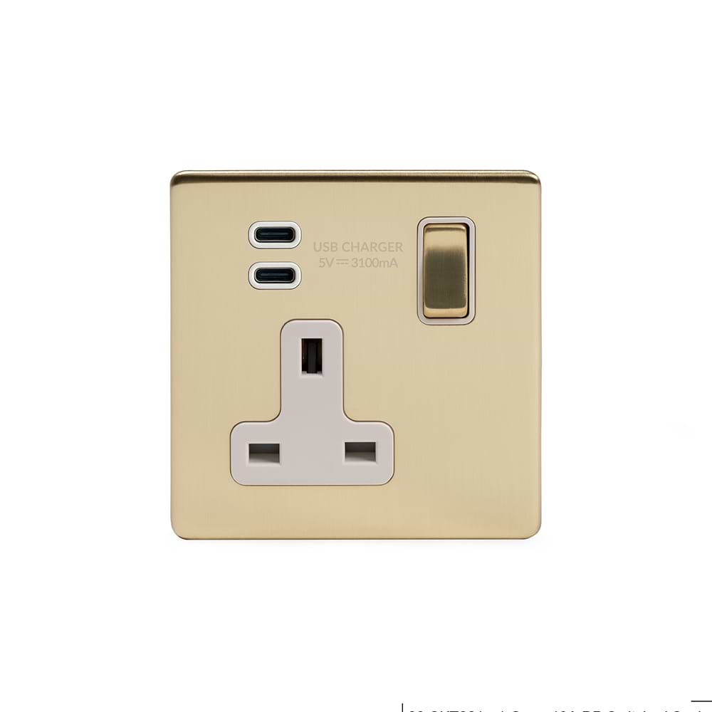 Brushed Brass 1 Gang USB C+C Socket | Brushed Brass Single USB C Socket ...