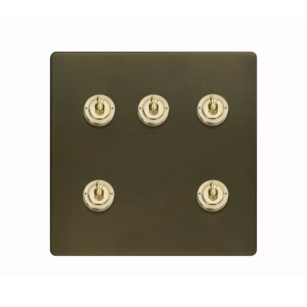 Soho Fusion Bronze with Brushed Brass 5 Gang Toggle Light Switch 20A 2 ...