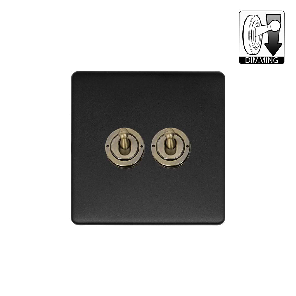 Soho Lighting Fusion Matt Black & Antique Brass 2 Gang Dimming Toggle ...