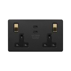 Soho Lighting Matt Black & Brushed Brass 2 Gang 65W USB C+C Socket (13A ...