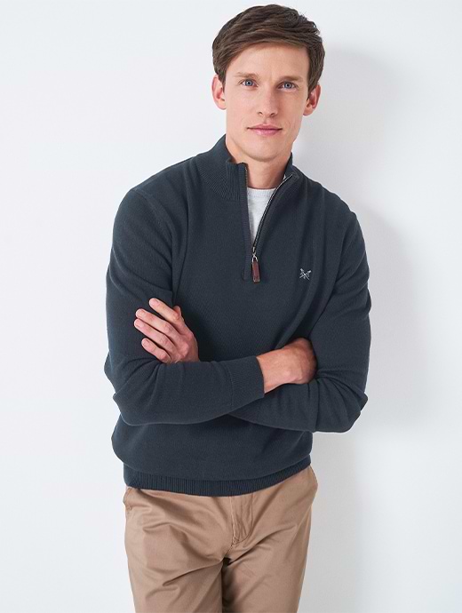 Crew Clothing Men's Classic Half Zip Washed Black