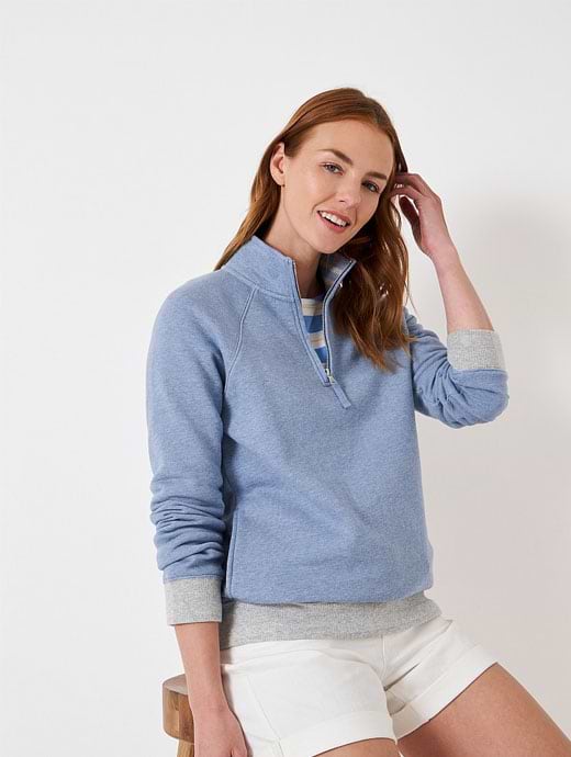 Crew Clothing Women's Half Zip Sweat Blue Marl