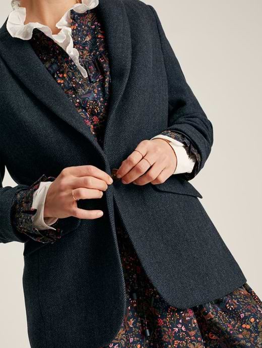 Joules Women's Bramble Wool Blazer Navy Tweed