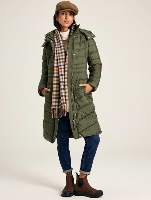 Joules Women's Pembury Long Padded Coat Grape Leaf
