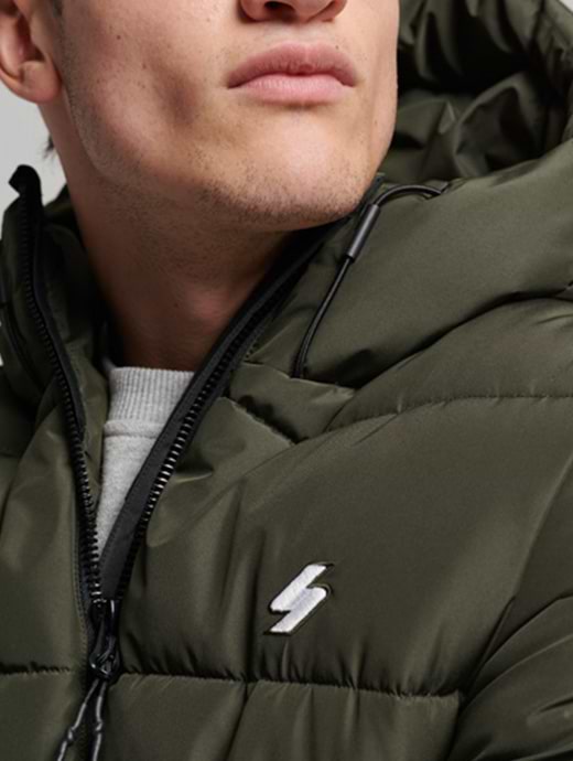 Superdry Men's Hooded Sports Puffer Jacket Dark Moss Green