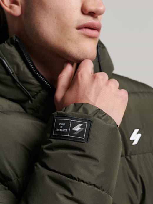 Superdry Men's Hooded Sports Puffer Jacket Dark Moss Green